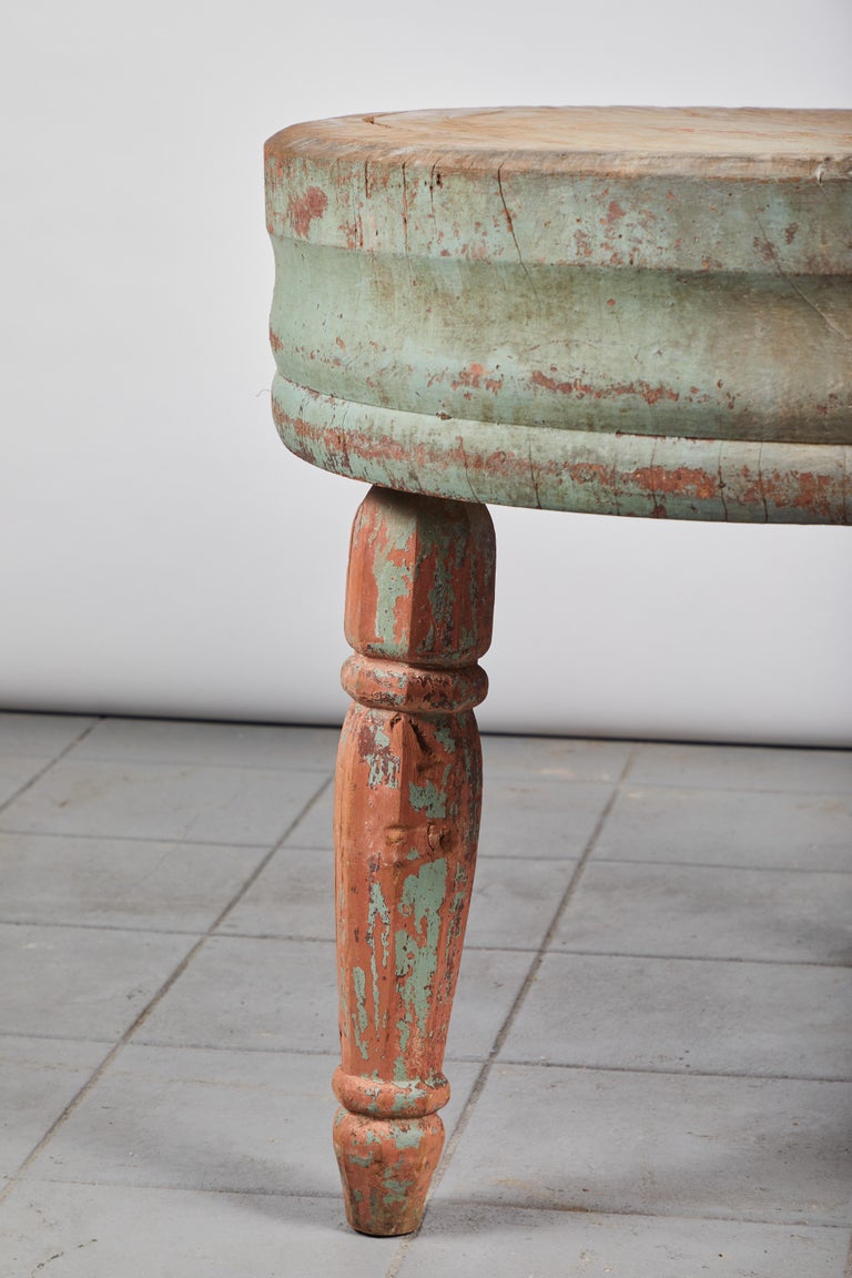Early American Rustic Round Butcher Block Table at 1stDibs