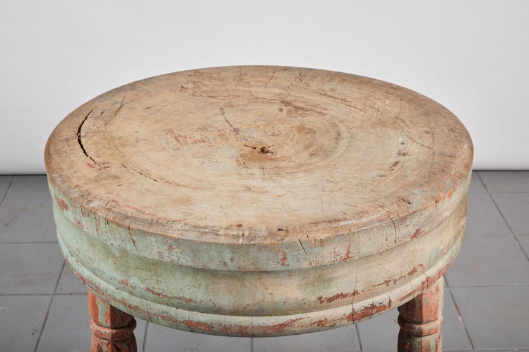Early American Rustic Round Butcher Block Table at 1stDibs