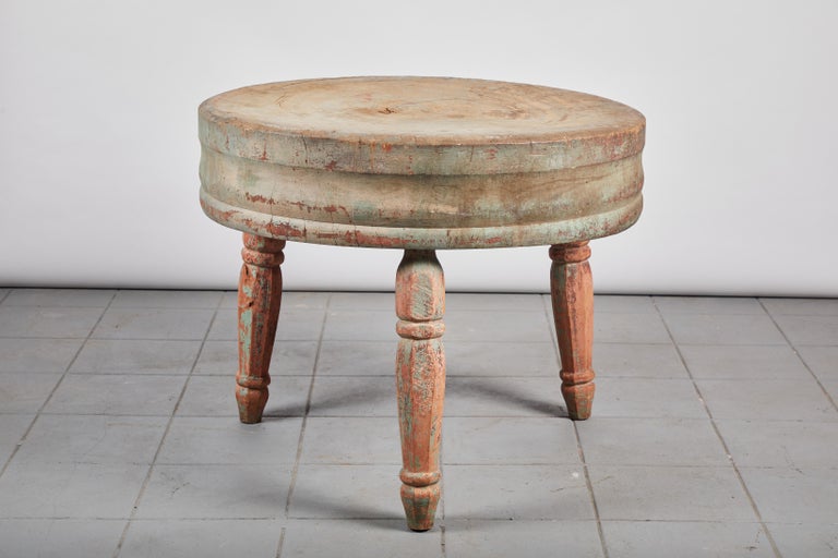 Early American Rustic Round Butcher Block Table at 1stDibs