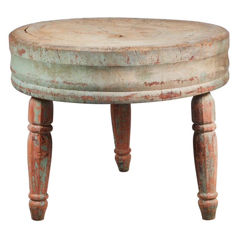 Early American Rustic Round Butcher Block Table at 1stDibs