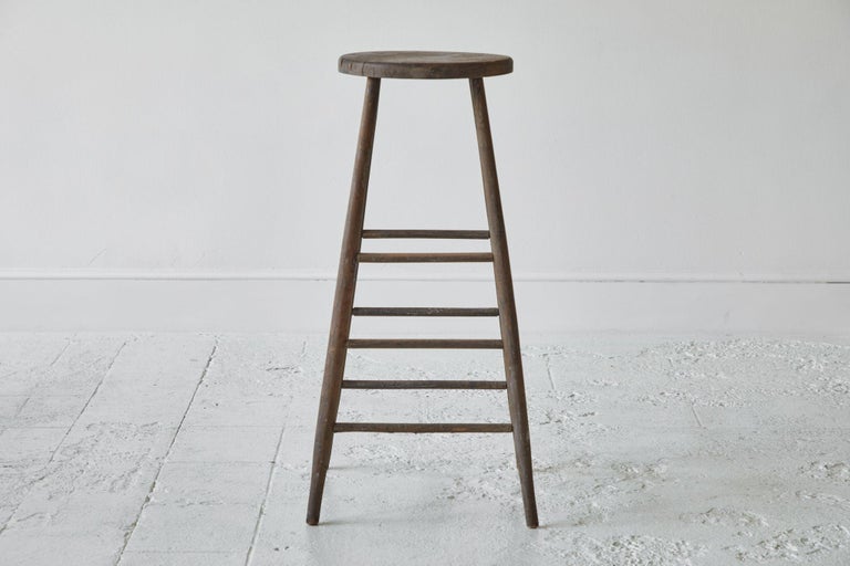 Early American Rustic Tall Stool at 1stDibs | tall rustic wooden stool
