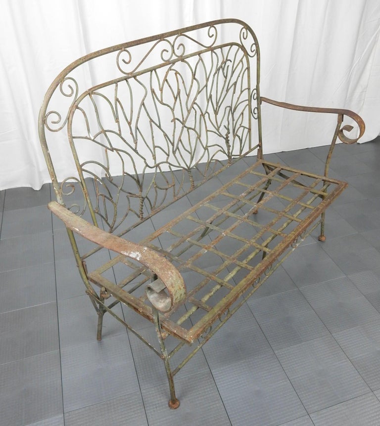 Early American Sculptured Iron Twig Garden Bench at 1stDibs