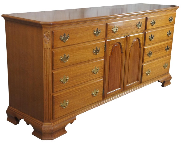 Early American Style Solid Mahogany 11-Drawer Triple Dresser Colonial ...