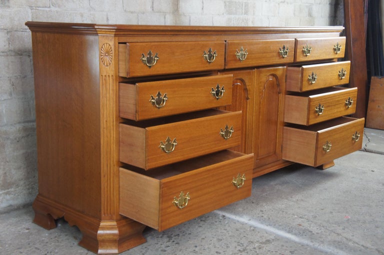 Early American Style Solid Mahogany 11-Drawer Triple Dresser Colonial ...