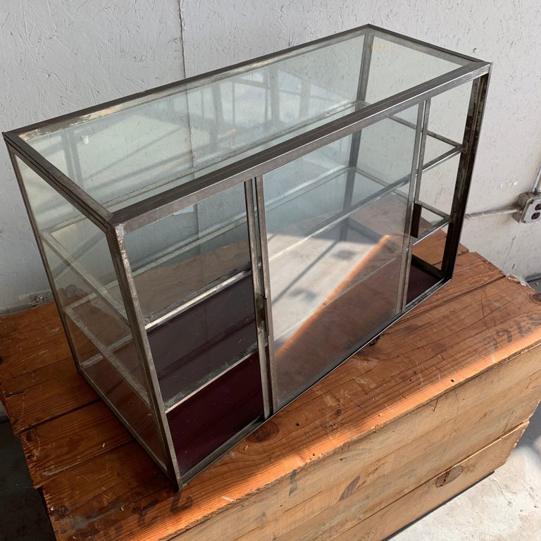Early American Vintage Two-Tier Sheet Metal Table Top Shop Display Case ...