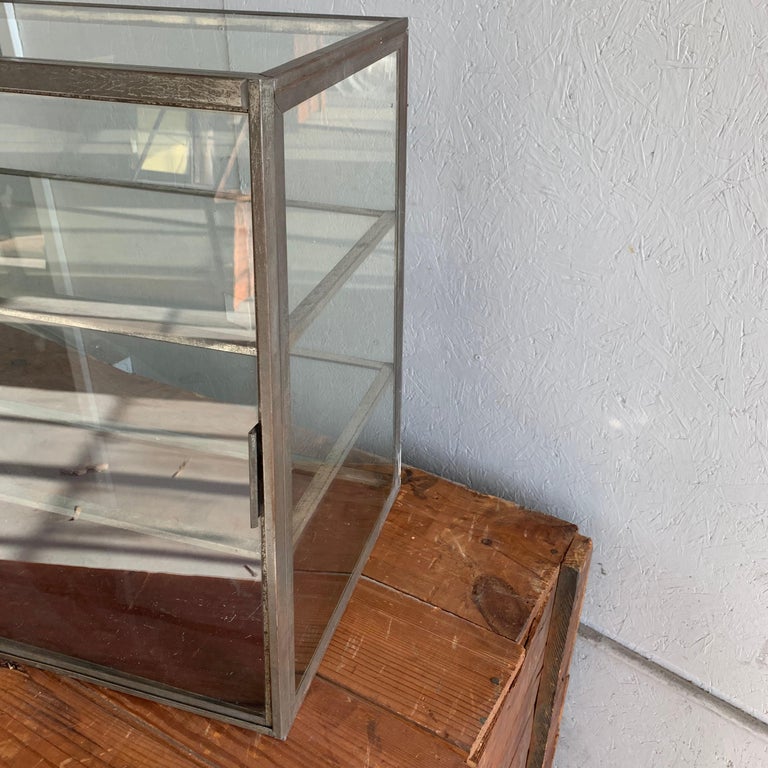 Early American Vintage Two-Tier Sheet Metal Table Top Shop Display Case ...