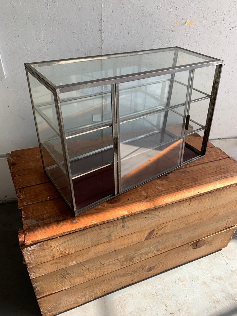 Early American Vintage Two-Tier Sheet Metal Table Top Shop Display Case ...