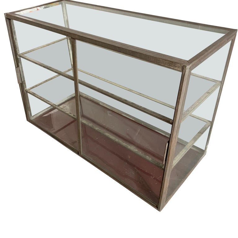 Early American Vintage Two-Tier Sheet Metal Table Top Shop Display Case ...