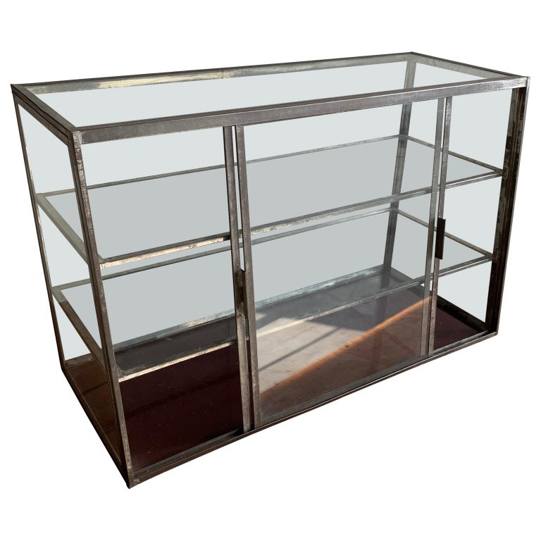 Early American Vintage Two-Tier Sheet Metal Table Top Shop Display Case ...