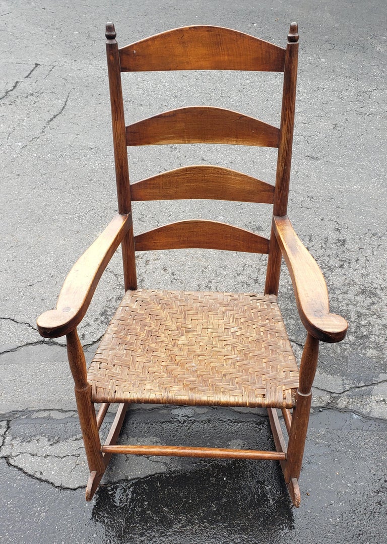 Early American Walnut Ladder Back Rocking Chair w/ Double Sided Split ...
