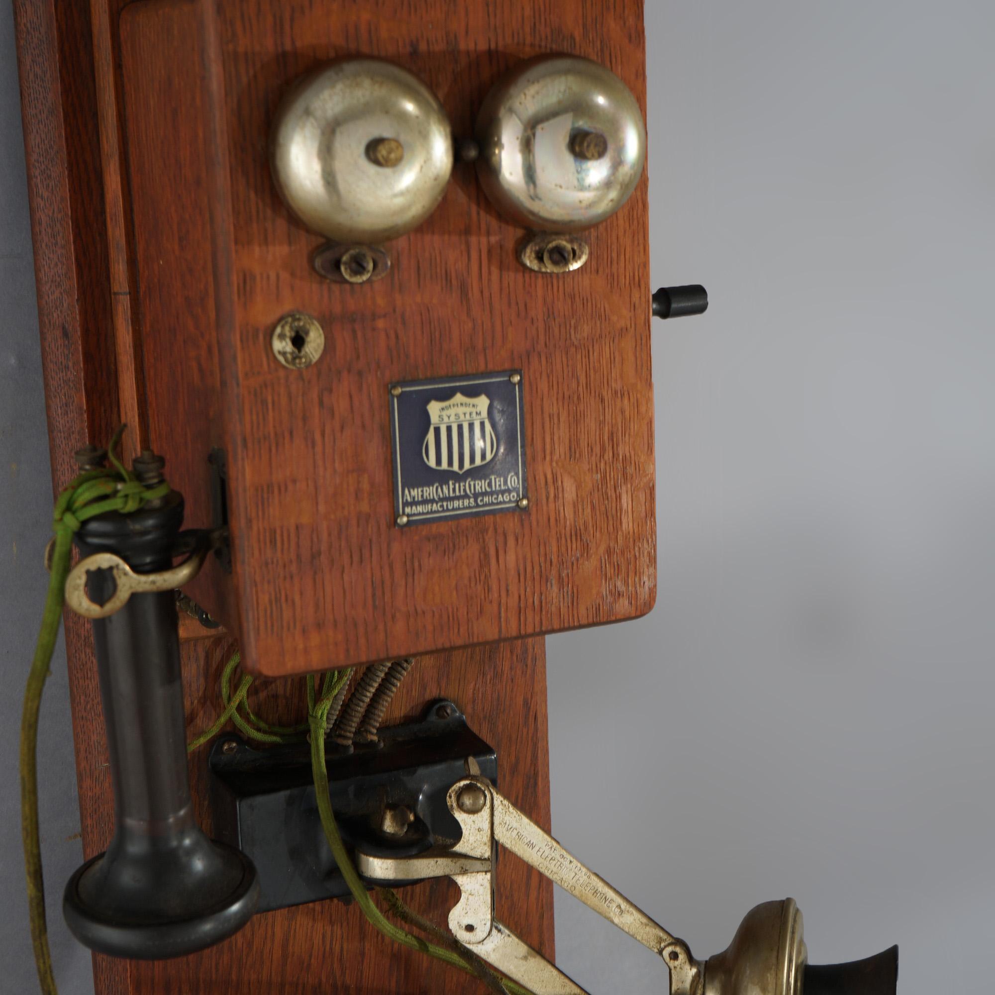 Early Antique American Electric Telephone Company Oak and Brass ...