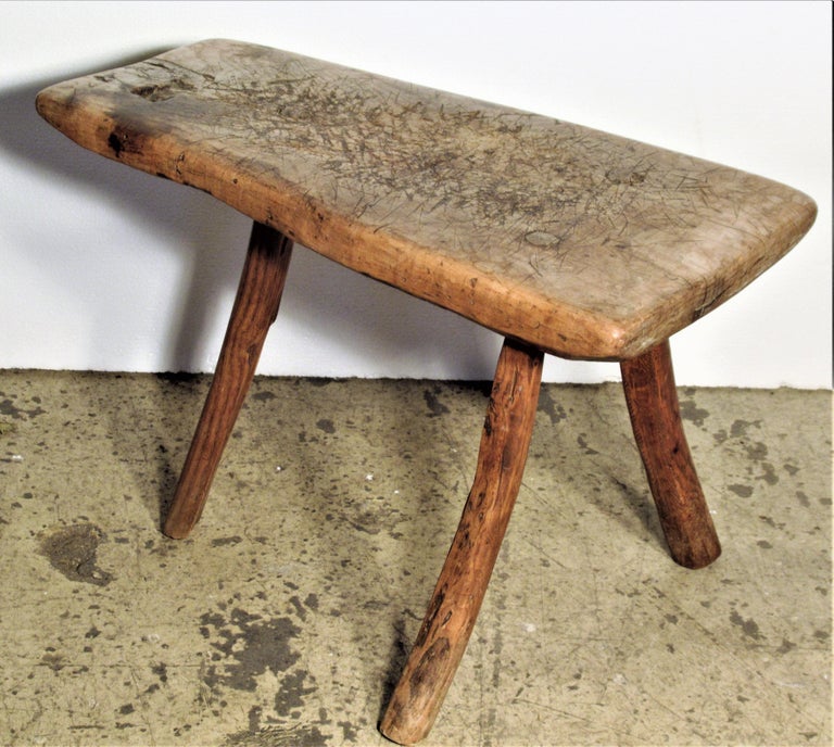 Early Antique Primitive Burl Wood Slab Stool at 1stDibs
