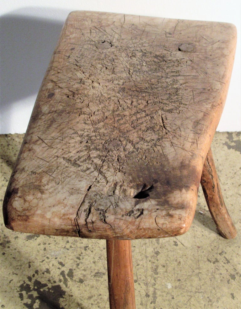 Early Antique Primitive Burl Wood Slab Stool at 1stDibs