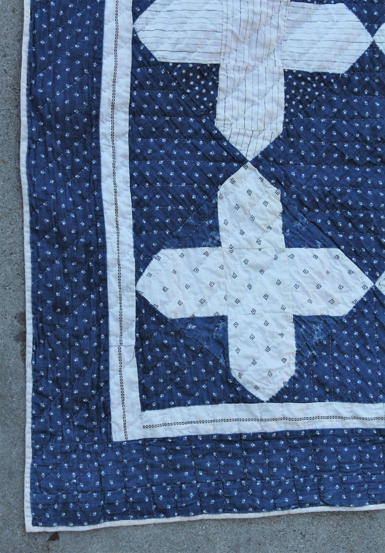 Early Antique Quilt, 19th Century Blue and White Calico Quilt at 1stDibs