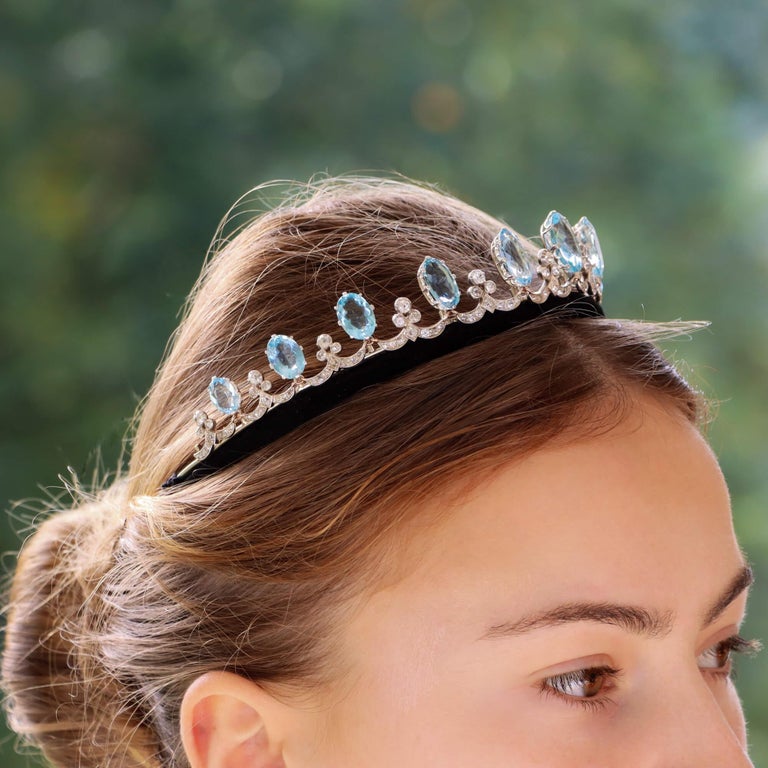 Early Art Deco Aquamarine and Diamond Convertible Tiara Necklace For ...