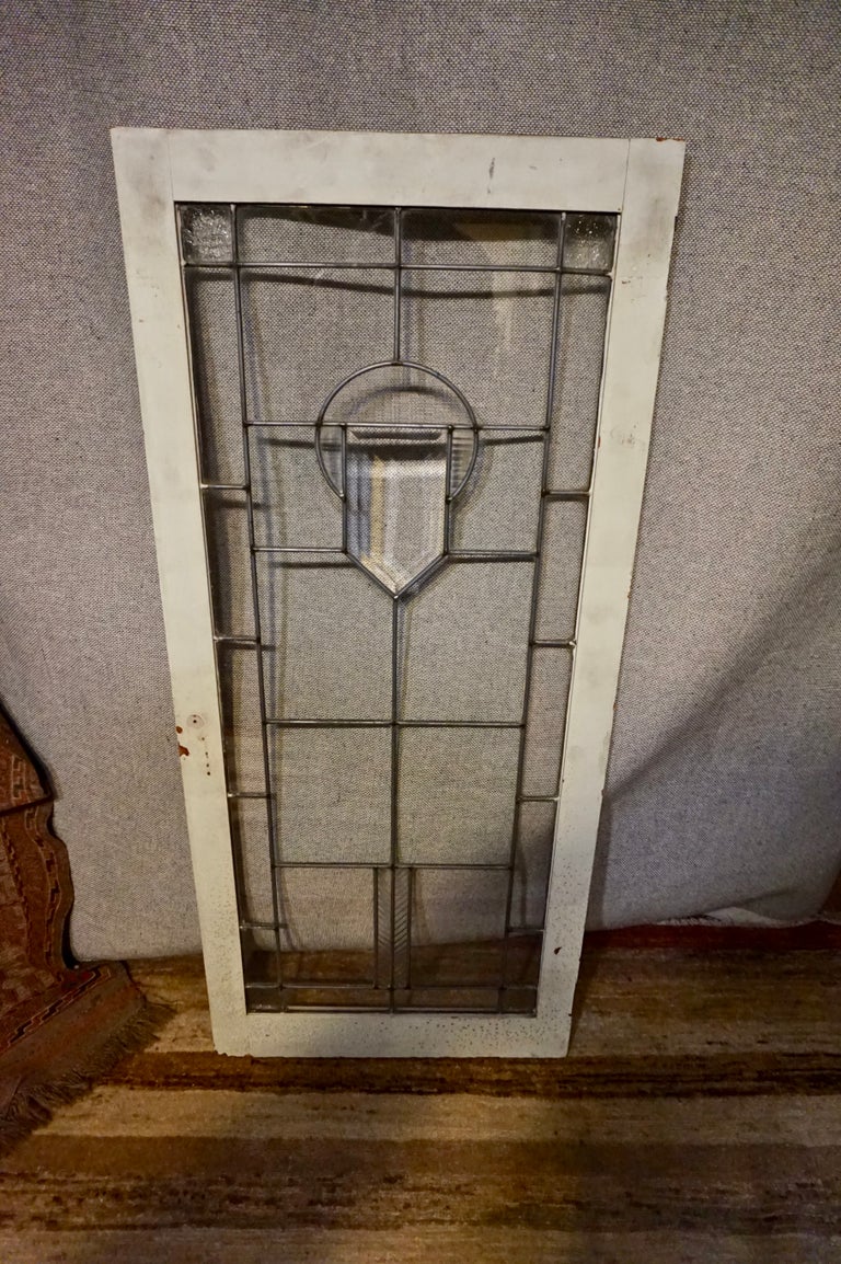 Early Art Deco Lead Bevel Glass Window in Frame For Sale at 1stDibs