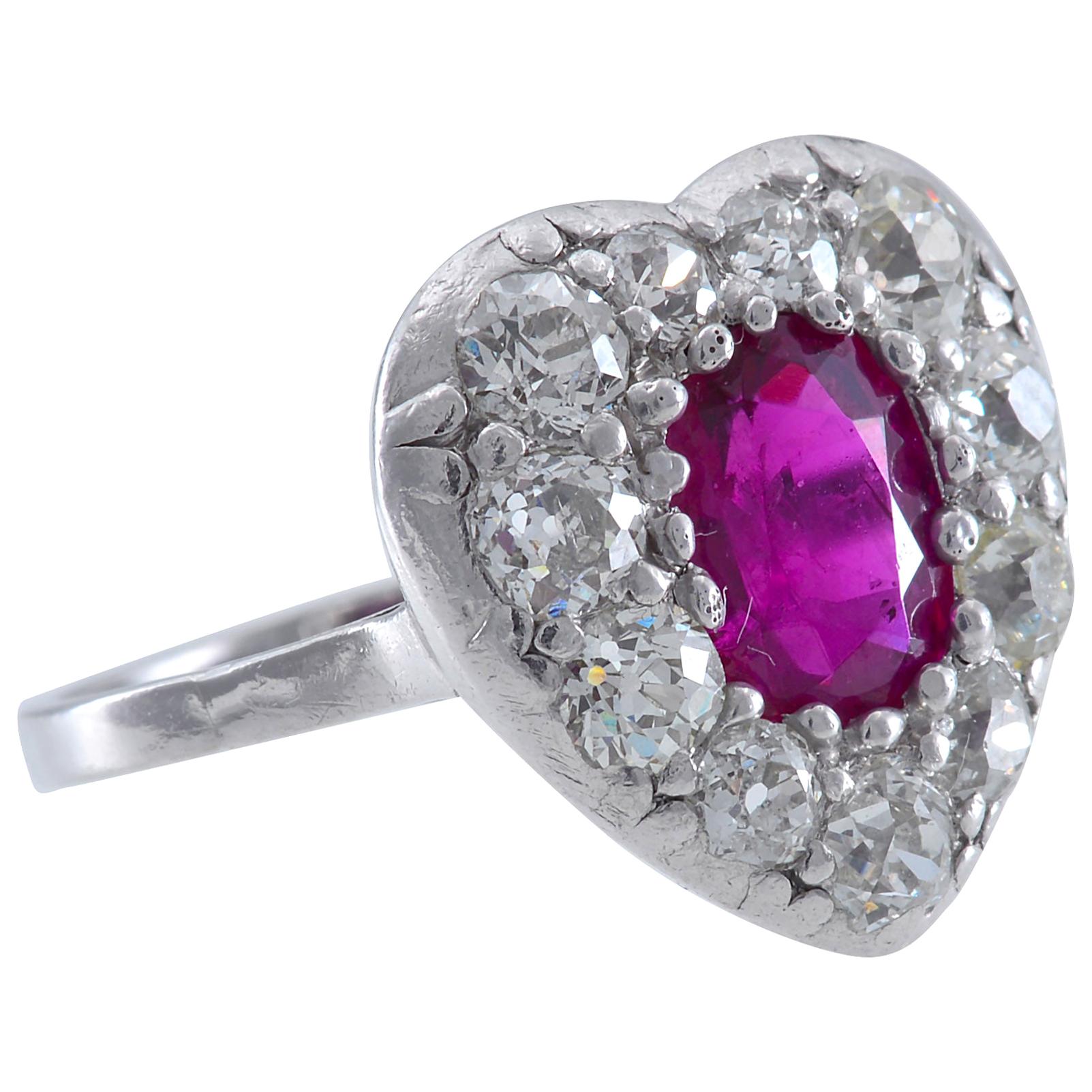 Early Art Deco Ruby, Diamond and Platinum Heart Shaped Ring For Sale at ...