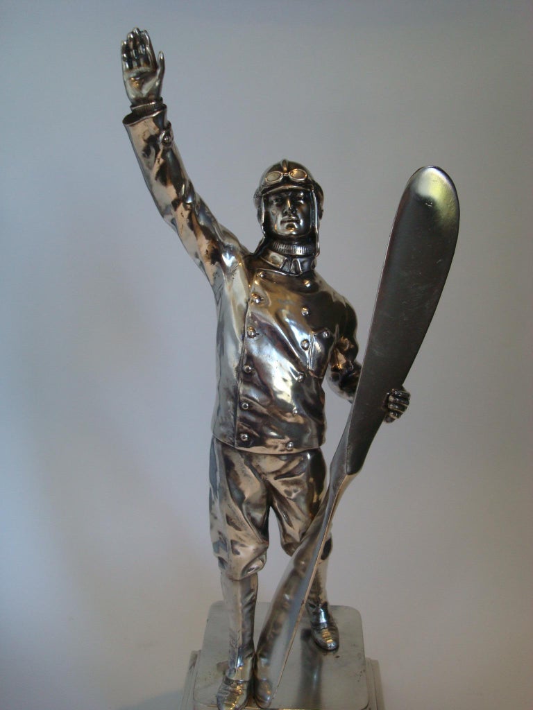 Early Aviation Pilot Silvered Sculpture, France, 1910s For Sale at 1stDibs