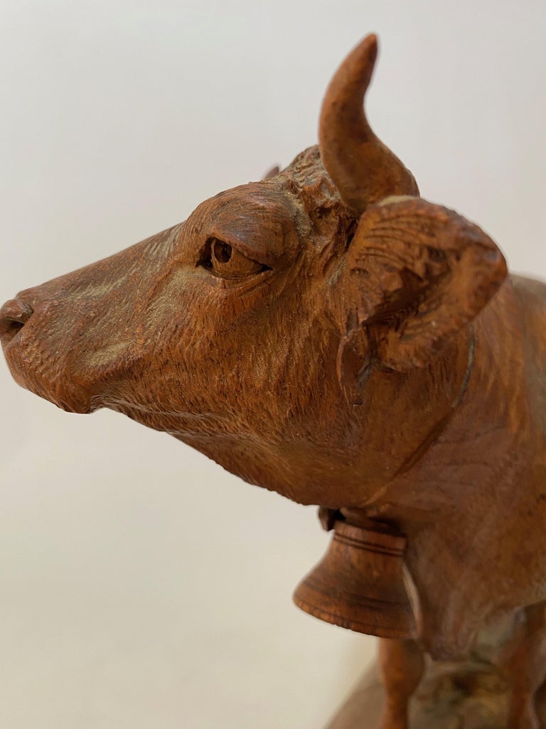 Early Black Forest Carved Wood Cow at 1stDibs | cow carving