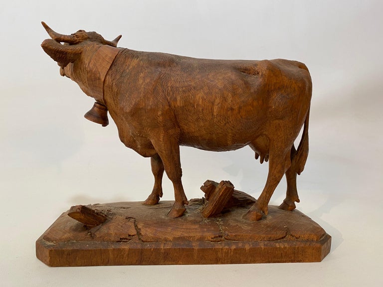 Early Black Forest Carved Wood Cow at 1stDibs | cow carving