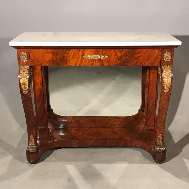French Empire Console Table with Mirror Back and Carrara Marble Top at ...