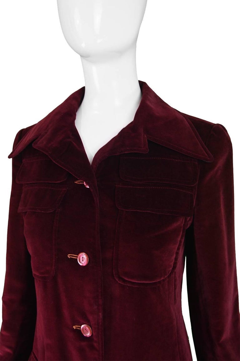 Early Calvin Klein Vintage 1970s Dark Red Velvet Dagger Collar Mod ...