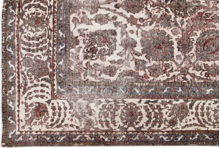 Vintage Handmade Distressed Persian Wool Rug In Red For Sale at 1stDibs