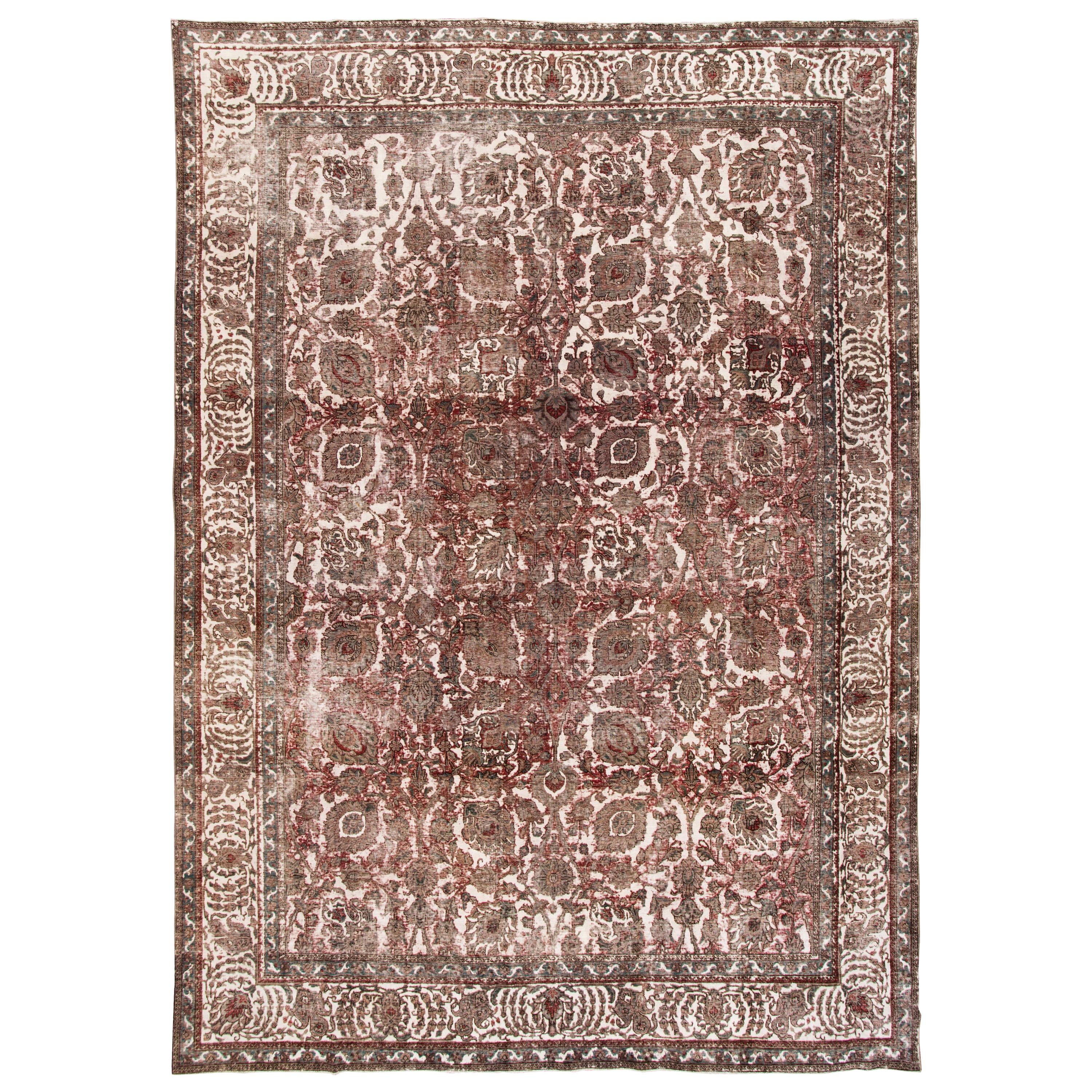 Vintage Distressed Red Persian Wool Rug For Sale at 1stDibs