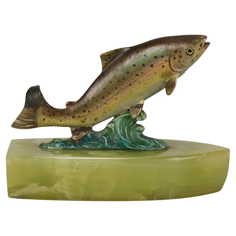 Early Cold-Painted Vienna Bronze Sculpture entitled "Leaping Salmon ...