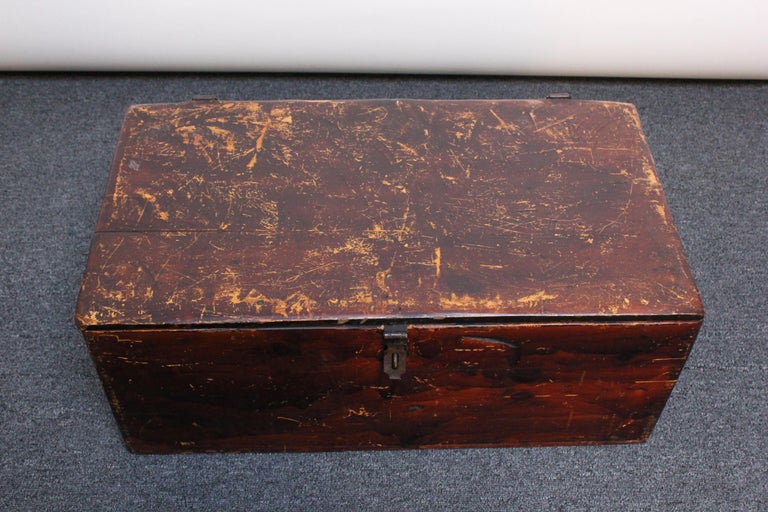 Early Colonial Stained Maple Handmade Travel Trunk / Chest with Hinged ...