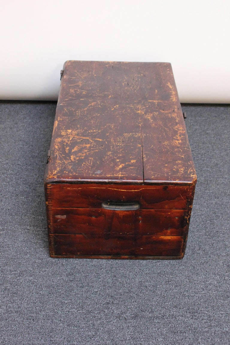 Early Colonial Stained Maple Handmade Travel Trunk / Chest with Hinged ...