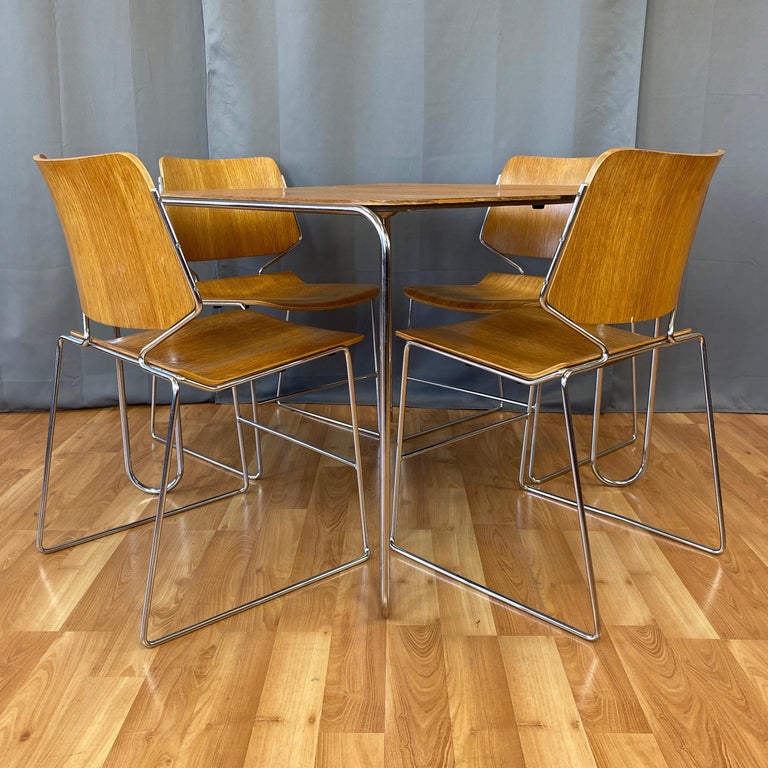 David Rowland Oak 40/4 Stacking Chairs and Unusual Table, Five-Piece ...
