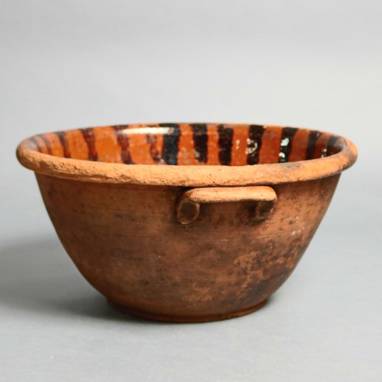 Early Decorated Redware Handled Mixing Bowl, circa 1840 For Sale at 1stDibs