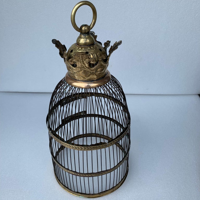 Early Dutch Antique Brass Bird Cage For Sale at 1stDibs