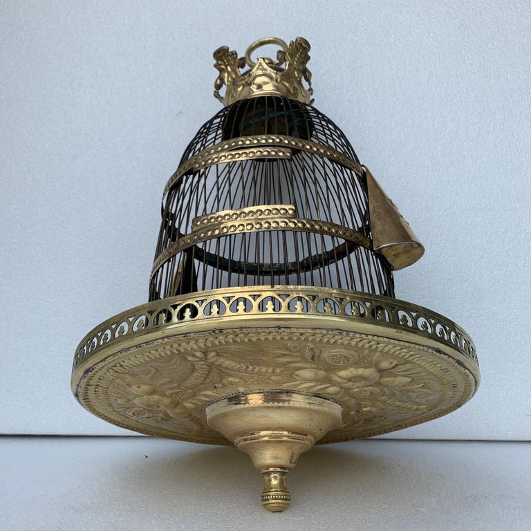 Early Dutch Antique Brass Bird Cage For Sale at 1stDibs