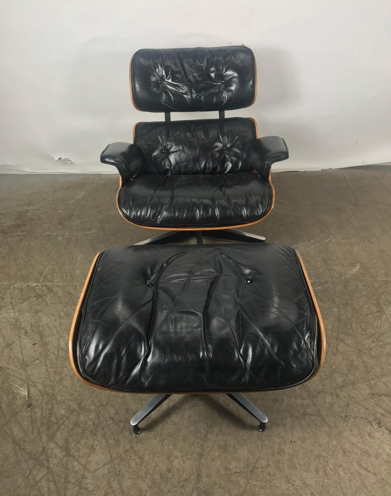 Early Eames Rosewood and Leather Lounge Chair and Ottoman, Herman ...