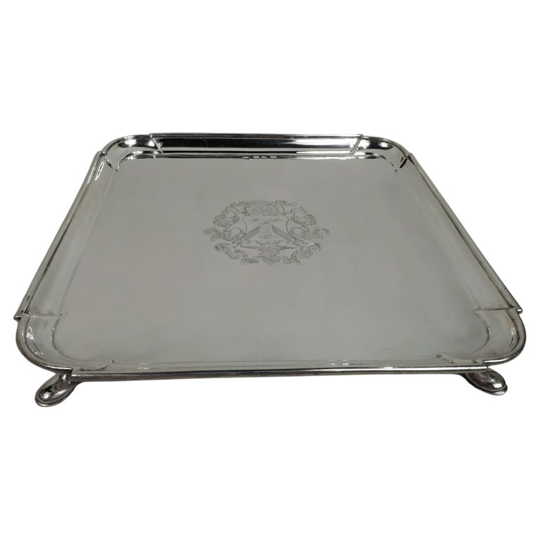 Early English Georgian Sterling Silver Square Salver For Sale at 1stDibs