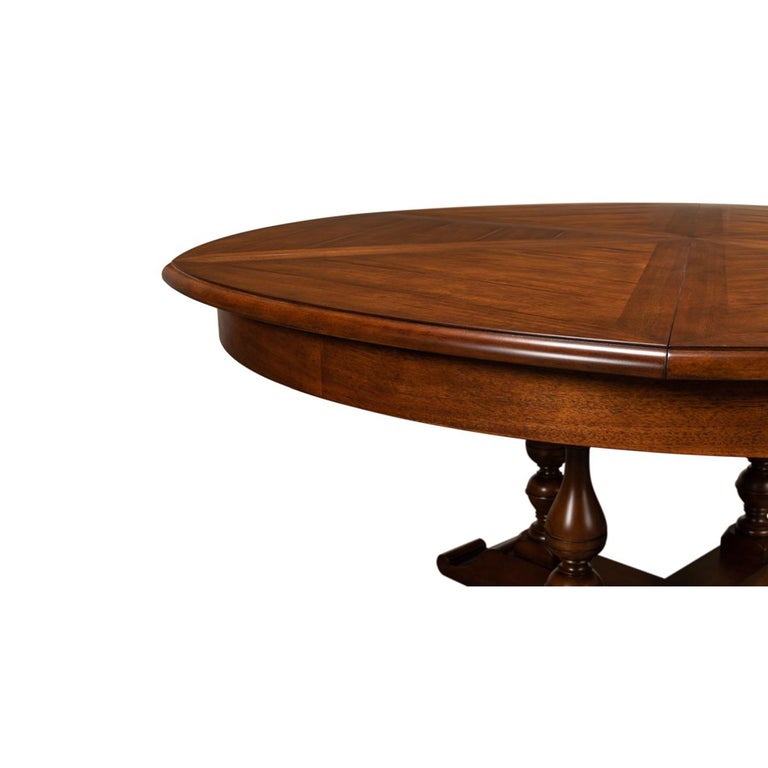 Early English Style Round Extension Dining Table - 84" For Sale at 1stDibs