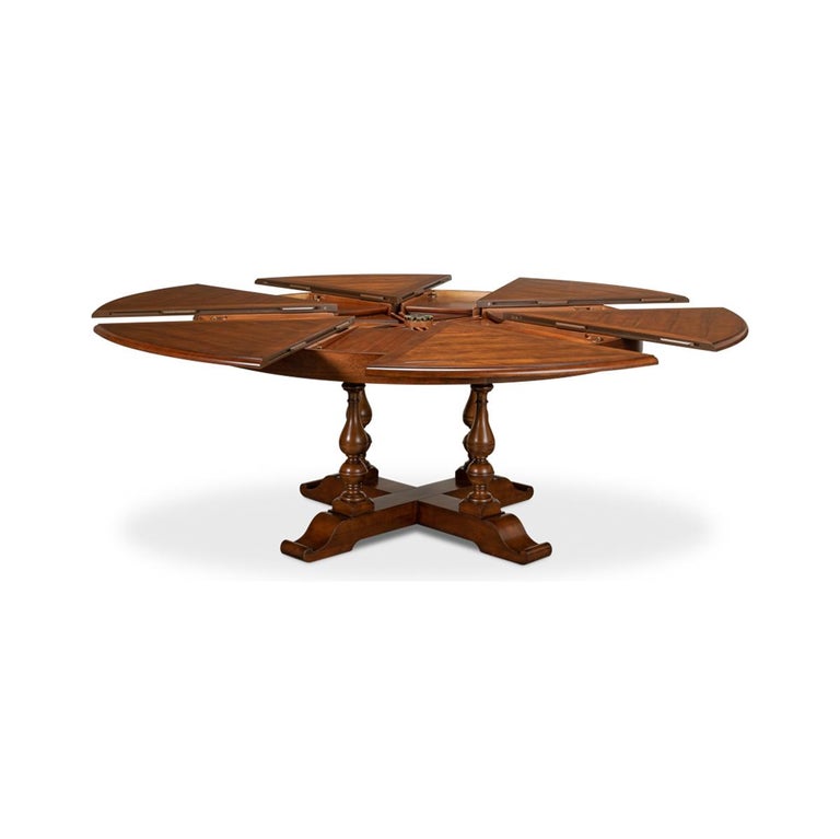 Early English Style Round Extension Dining Table - 84" For Sale at 1stDibs