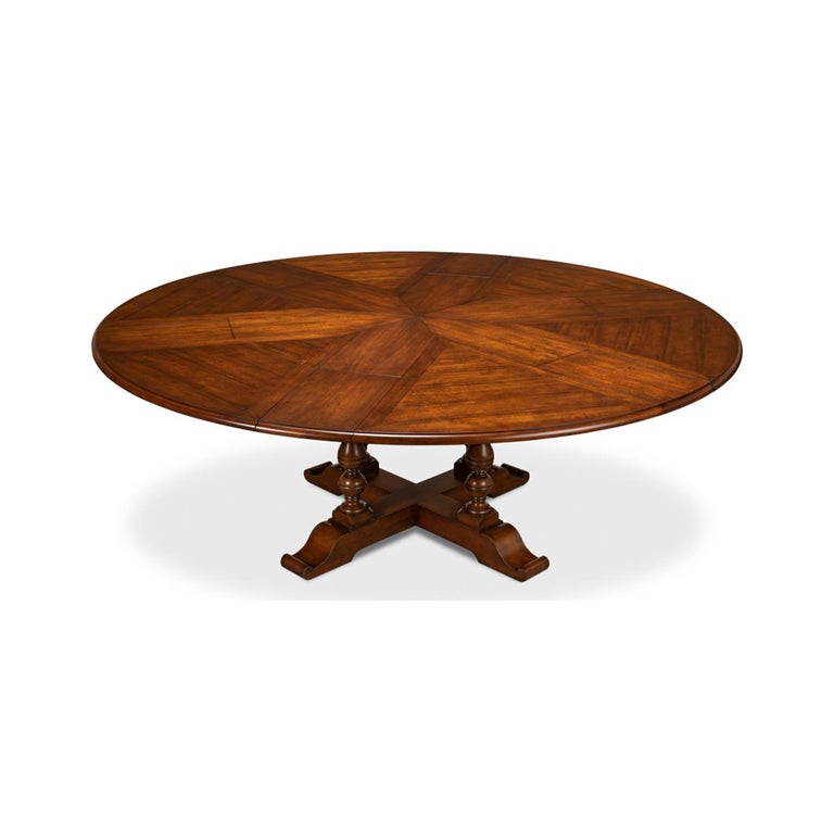 Early English Style Round Extension Dining Table - 84" For Sale at 1stDibs