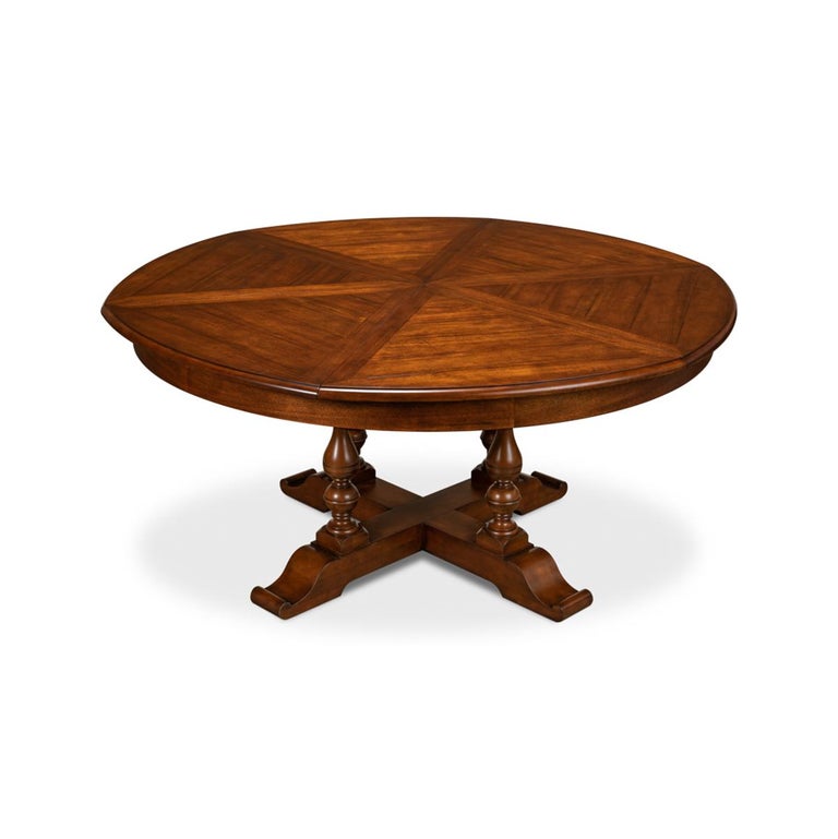 Early English Style Round Extension Dining Table - 84" For Sale at 1stDibs