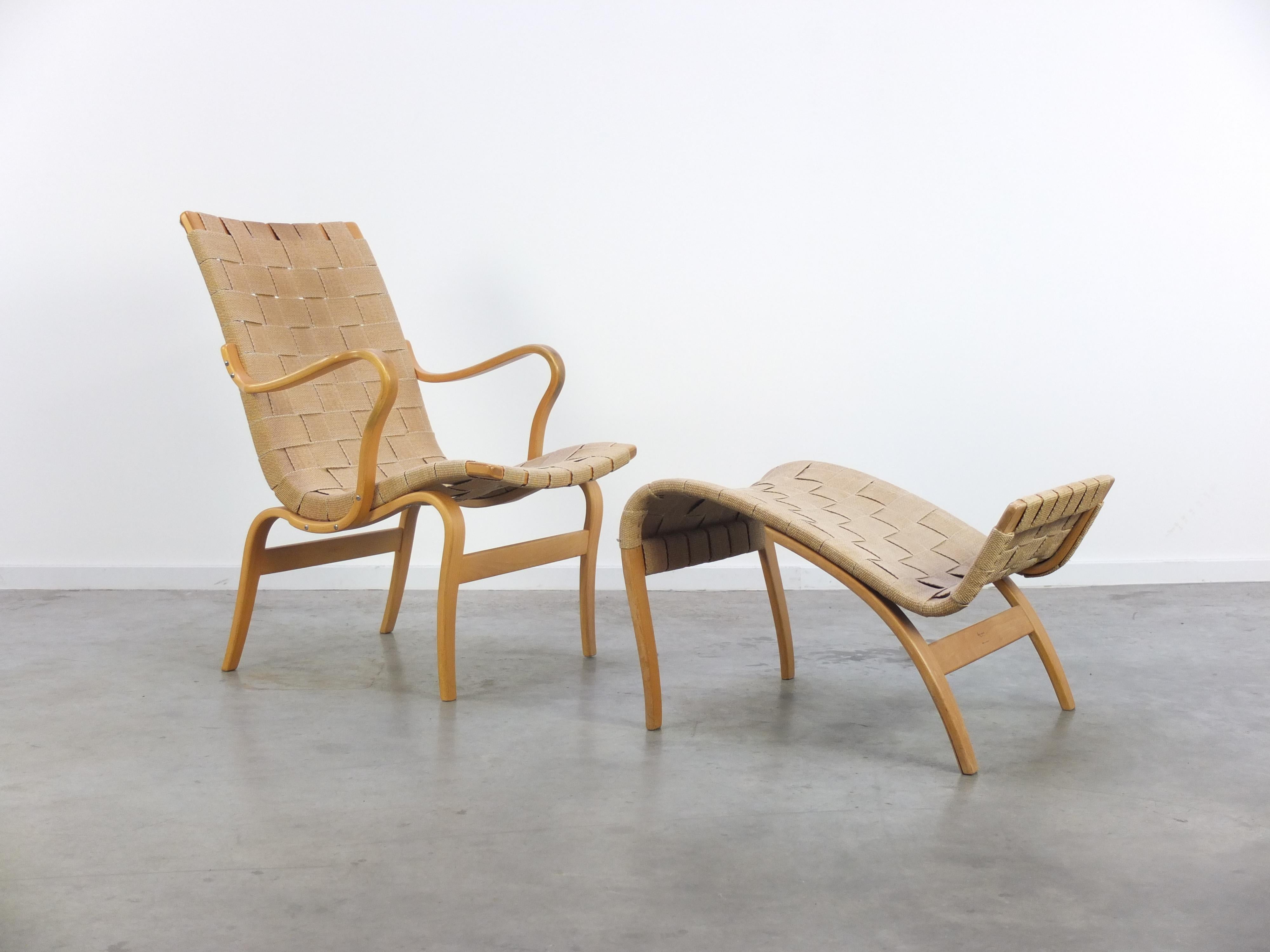 Early 'Eva' Lounge Chair with Ottoman by Bruno Mathsson for Karl Mathsson, 1941 at 1stDibs