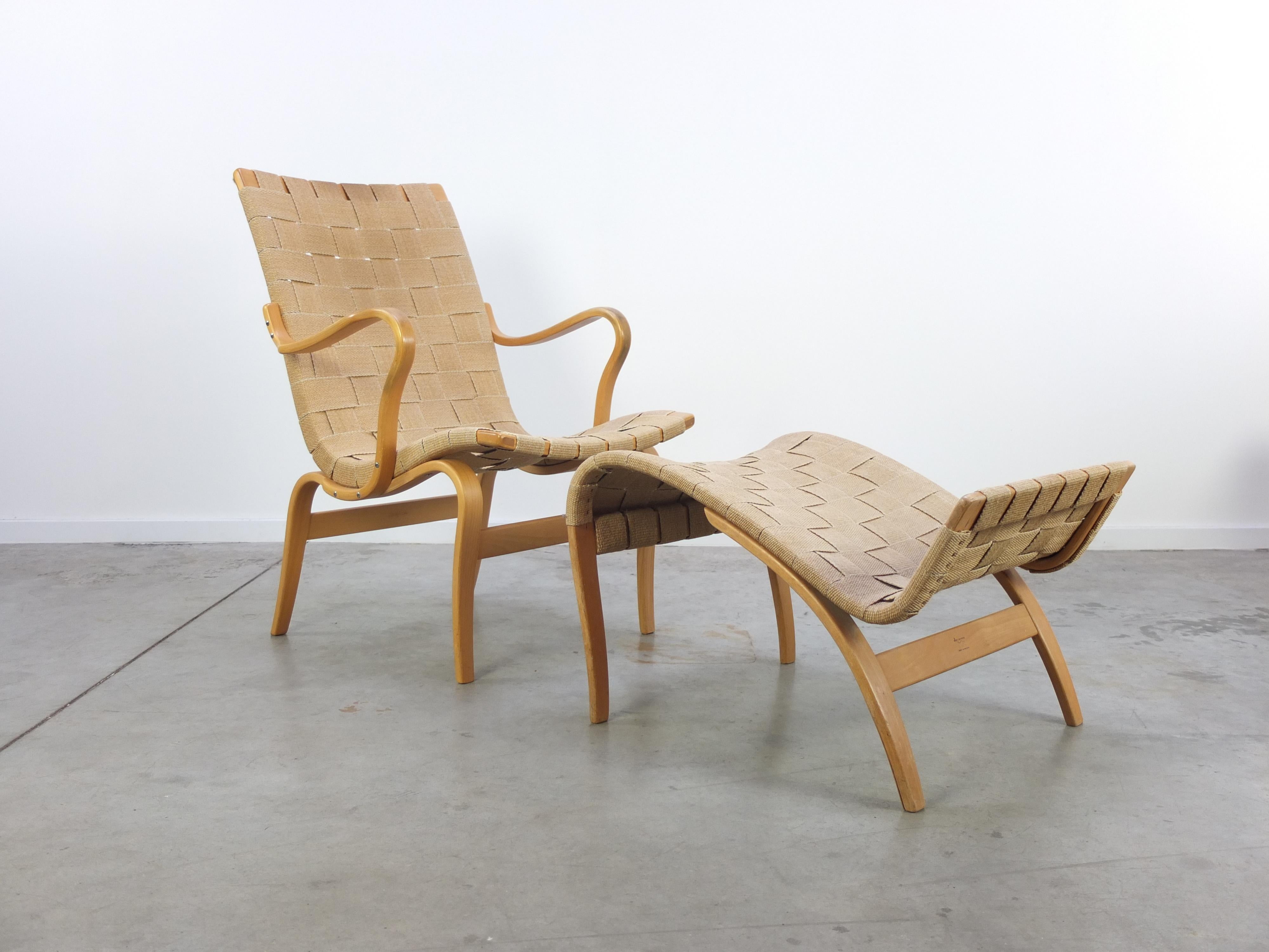 Early 'Eva' Lounge Chair with Ottoman by Bruno Mathsson for Karl Mathsson, 1941 at 1stDibs