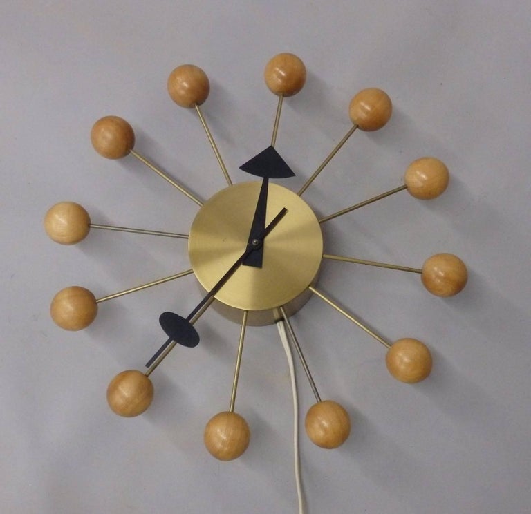 Early George Nelson Associates Howard Miller Blonde Ball Clock at 1stDibs