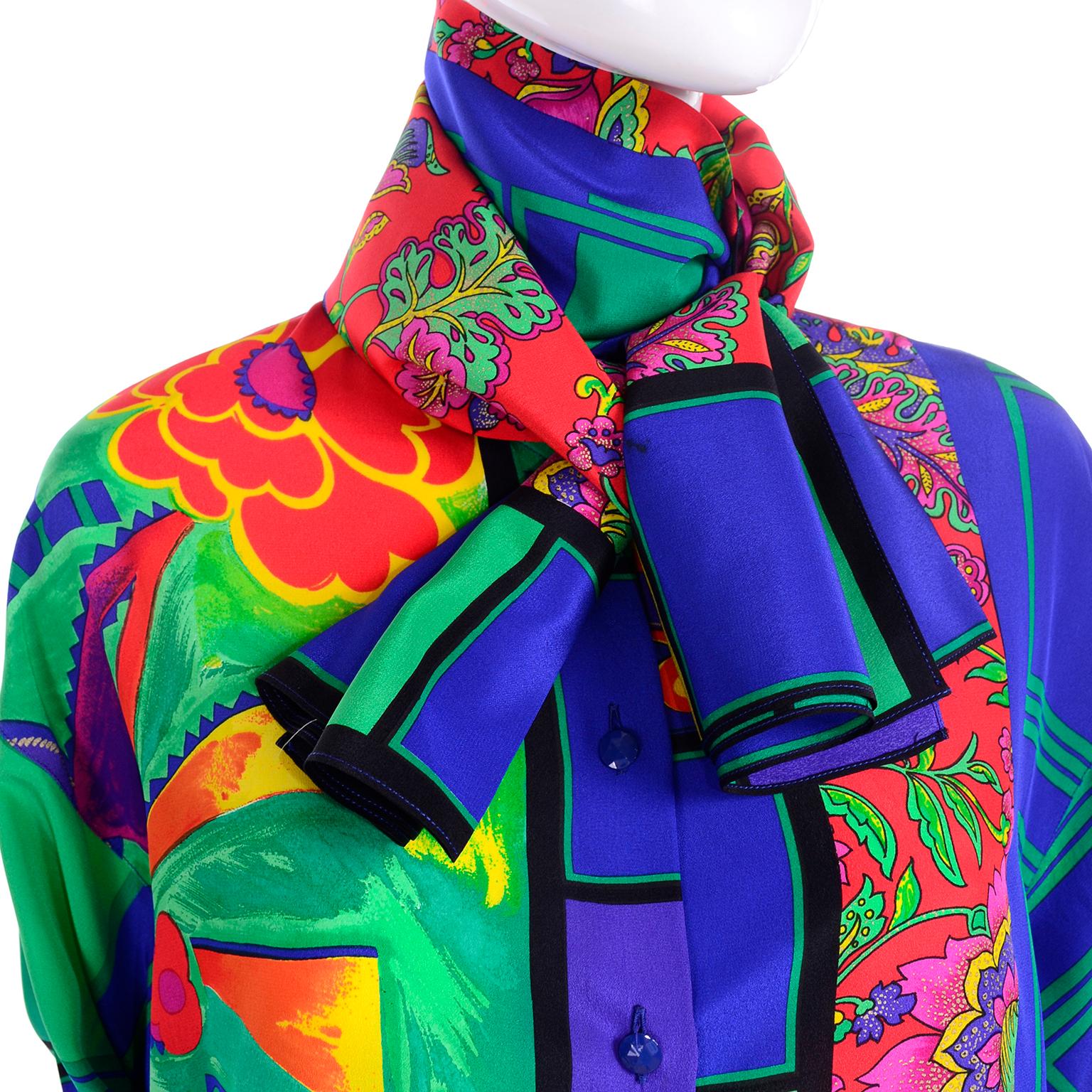 Early Gianni Versace Vintage Abstract Mixed Pattern Silk Print Blouse ...