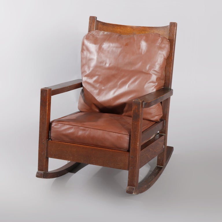 Early Gustav Stickley Arts and Crafts Mission Oak Slat Back Rocker ...