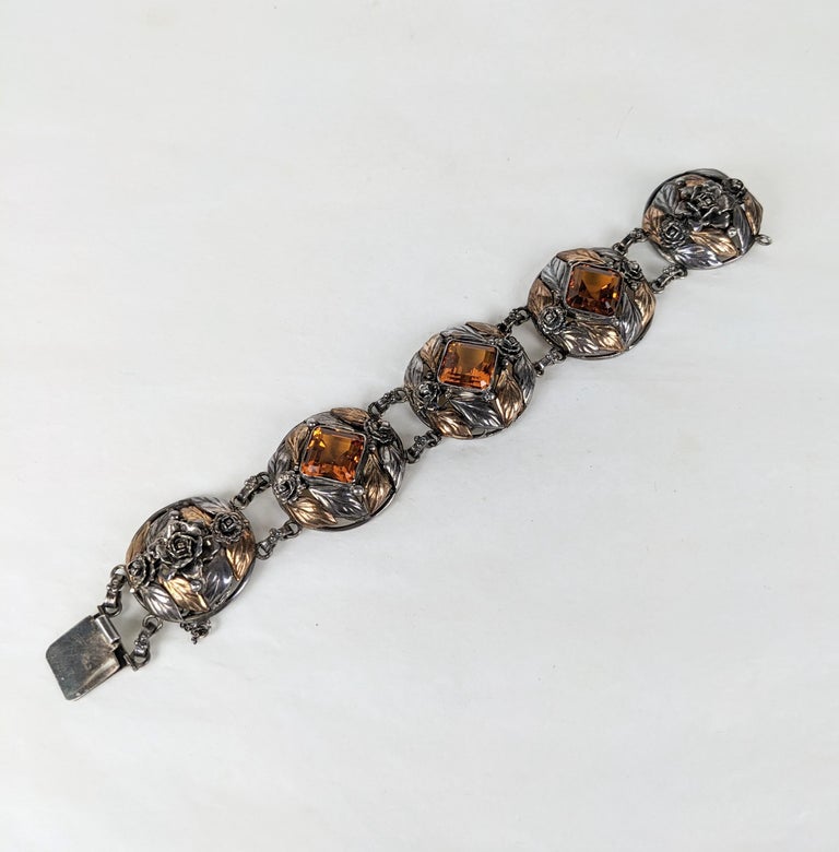 Early Hobe Sterling and Gold Citrine Bracelet For Sale at 1stDibs