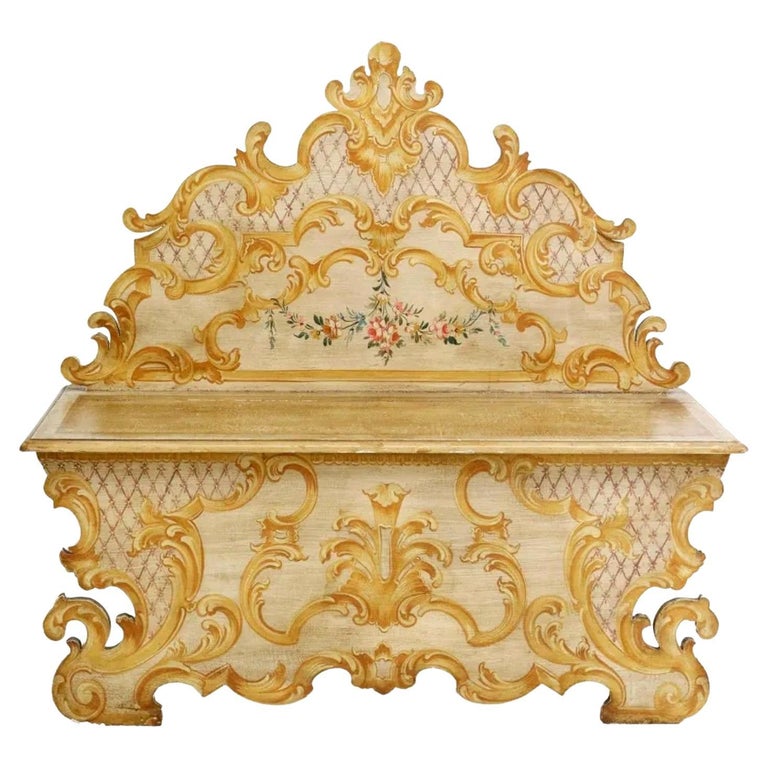 Early Italian Baroque Painted Hall Bench For Sale at 1stDibs