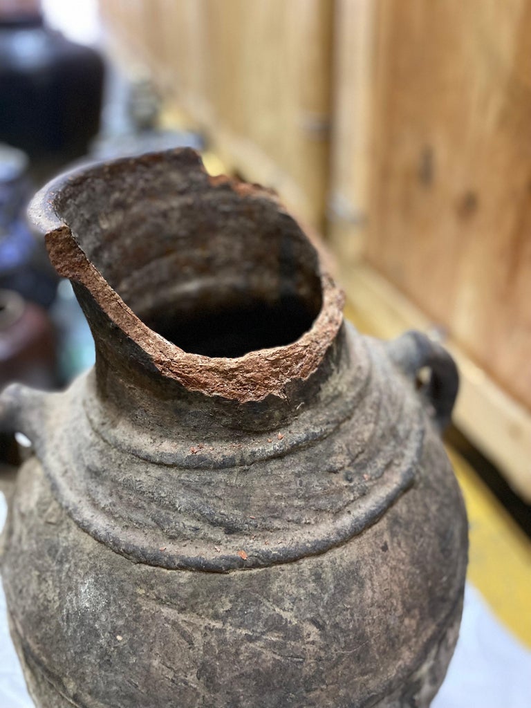 Early Large Egyptian Terracotta Pot Fragment with Arms For Sale at 1stDibs