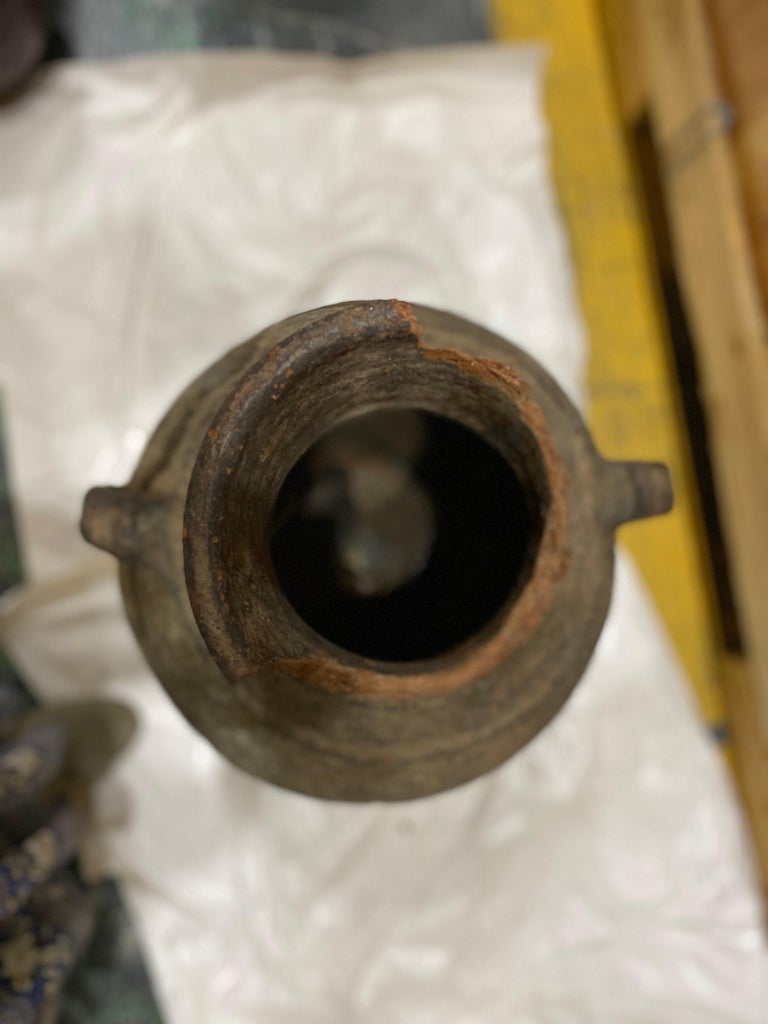 Early Large Egyptian Terracotta Pot Fragment with Arms For Sale at 1stDibs